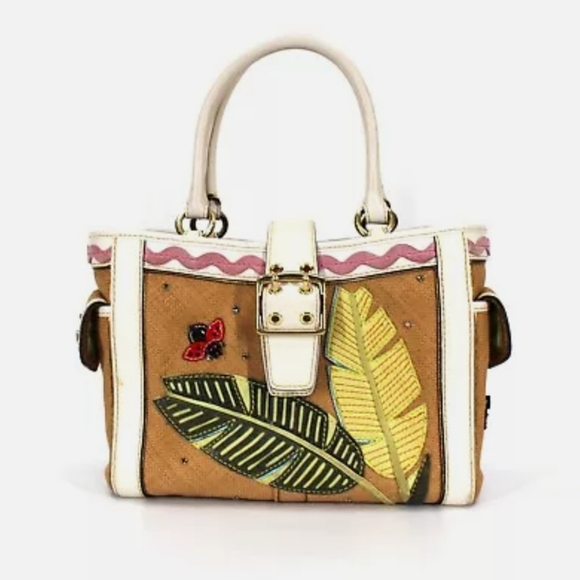 Coach | Bags | Coach Ladybug Purse Leafy Straw Leather Appliqu Boxy ...